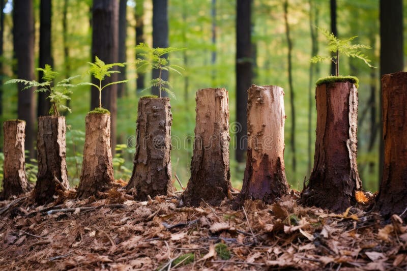 A Row of Tree Trunks Showing Various Stages of Growth Stock Image ...