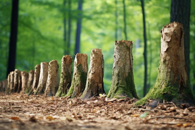 A Row of Tree Trunks Showing Various Stages of Growth Stock Photo ...