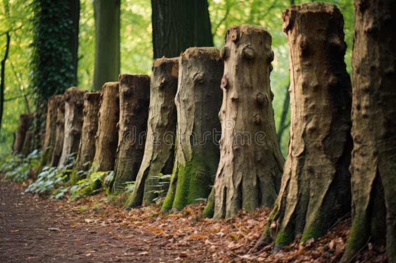 A Row of Tree Trunks Showing Various Stages of Growth Stock ...