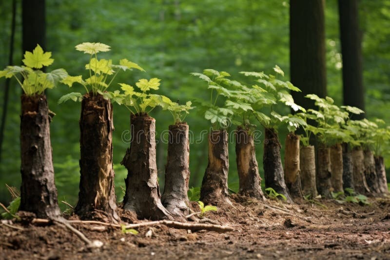 A Row of Tree Trunks Showing Various Stages of Growth Stock Photo ...