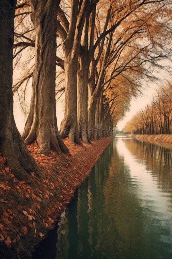 Row of Trees Along a Peaceful Riverbank Stock Illustration ...