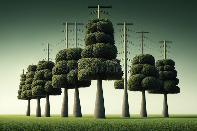 A Row of Trees in the Form of High-voltage, Created with Generative AI ...
