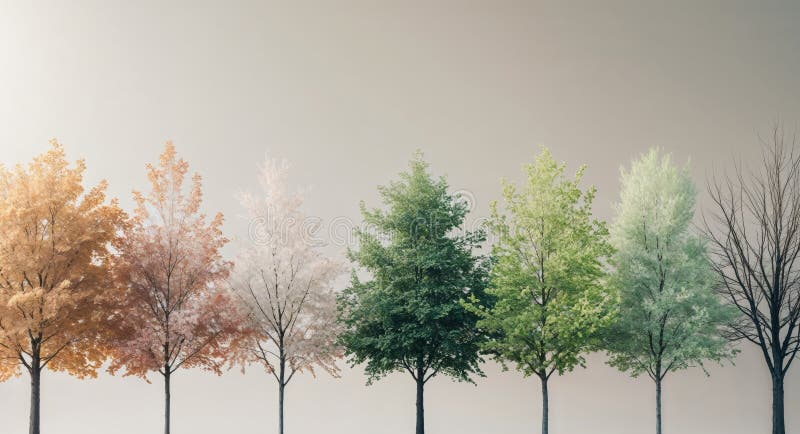 A Row of Trees Shows a Changing of Seasons Stock Photo - Image of ...