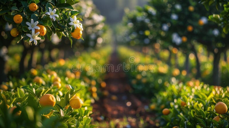 Row of Trees with White Flowers Stock Image - Image of blossoms, trees ...