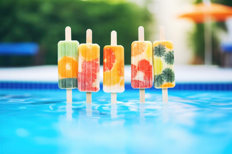 Row of Tropical Flavored Popsicles by Poolside Stock Illustration ...
