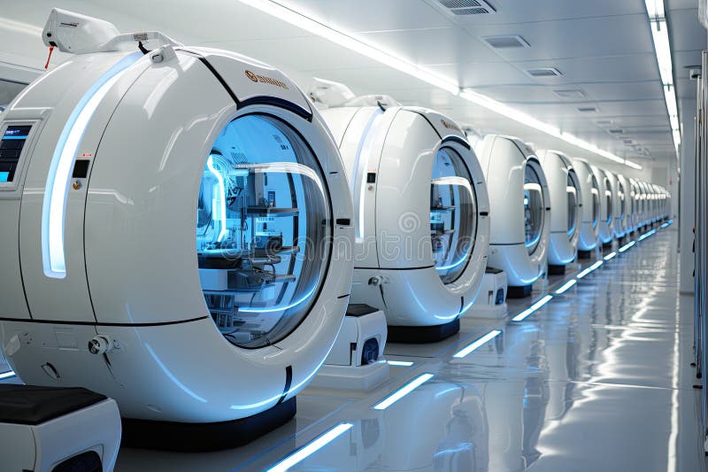 A Row of Underwater Mri Machines in a Laboratory Stock Illustration ...