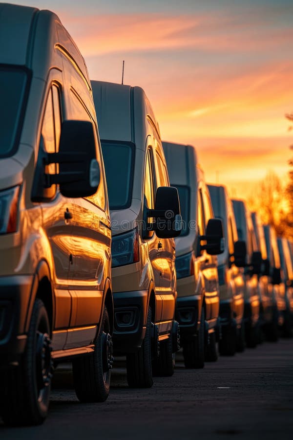 Row of Vans Parked in a Parking Lot, Ready for Use or Transportation ...