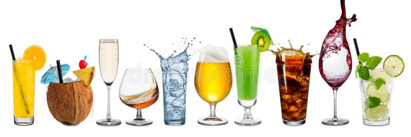 Row of various beverages stock photo. Image of glass - 50607138