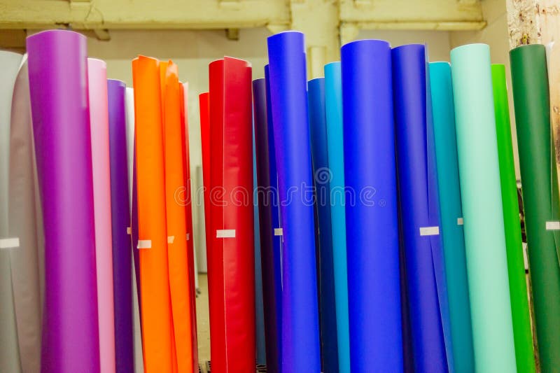 Row of Various Colored Vinyl Car Wrapping or Plotter Cutting Sticker ...