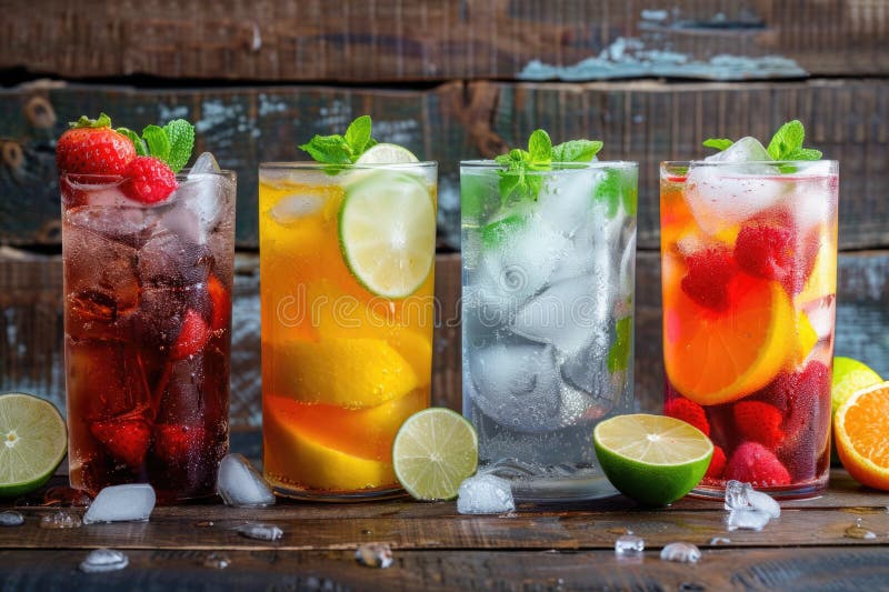 Row of Various Drinks in Glasses, Perfect for Beverage Concept Designs ...