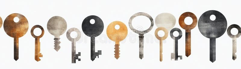 A Row of Various Keys with Different Shapes and Finishes Stock ...