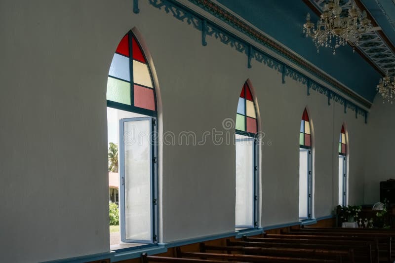Row of Vaulted Windows with Stained Glass Stock Photo - Image of ...