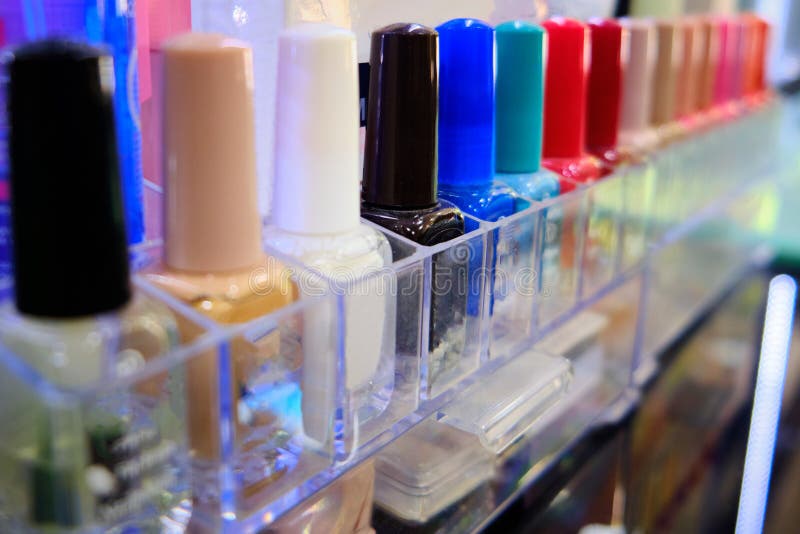Row of Vials with Colored Nail Polishes Stock Photo - Image of polish ...