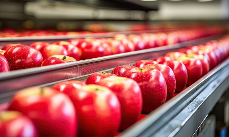 Row of Vibrant Apples on a Moving Conveyor Belt Stock Illustration ...