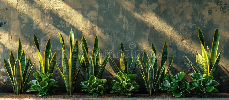 Green Plants Aligned Along Wall Stock Photo - Image of leaves ...