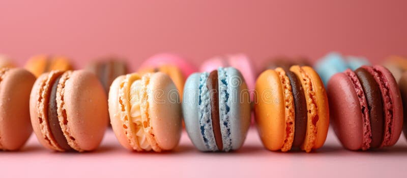Colorful Macaroons on Pink Surface Stock Photo - Image of confection ...