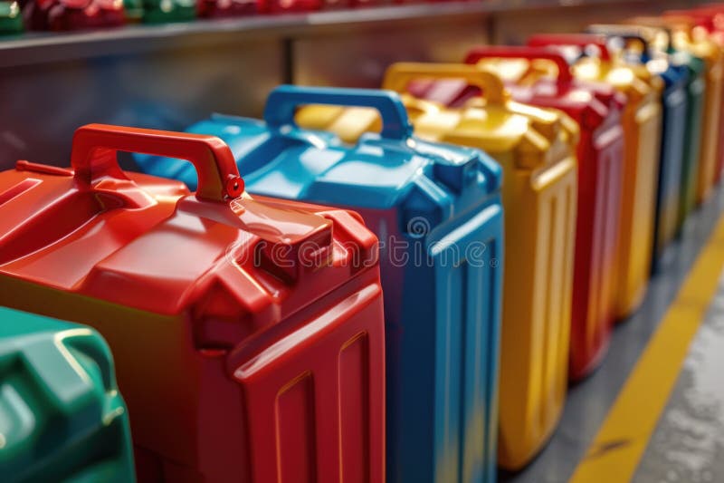 Row of Vibrant Plastic Containers on a Shelf, Perfect for Organization ...
