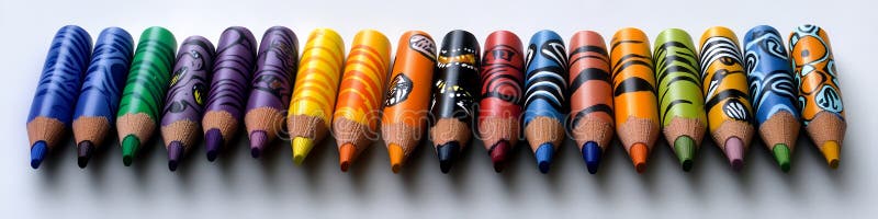 A Row of Vibrantly Colored Pencils with Unique, Artistic Designs ...