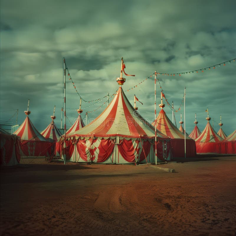 A Row of Vintage Circus Tents Under a Dramatic Sky Evokes a Nostalgic ...