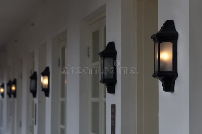 Row of vintage lamps light stock image. Image of style - 255836913