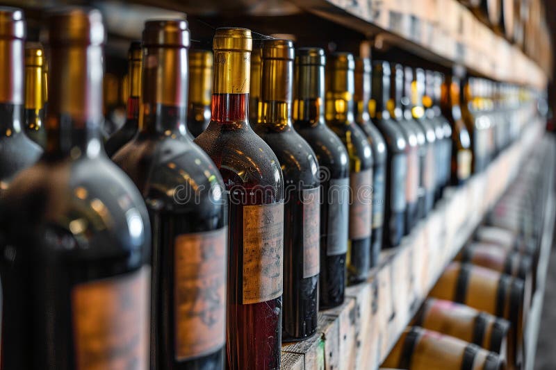 Row of Vintage Wine Bottles in a Wine Cellar Stock Photo - Image of ...