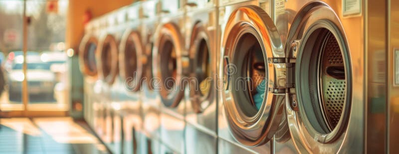 Row of Washers in a Public Laundry Stock Photo - Image of chores ...