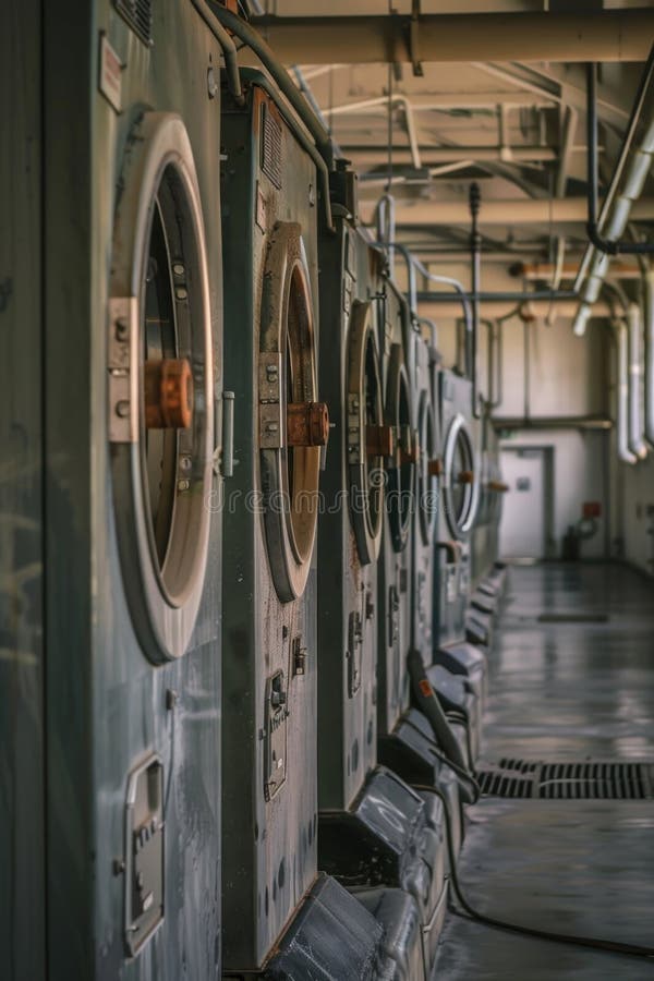 Row of Washing Machines in a Building Stock Image - Image of building ...