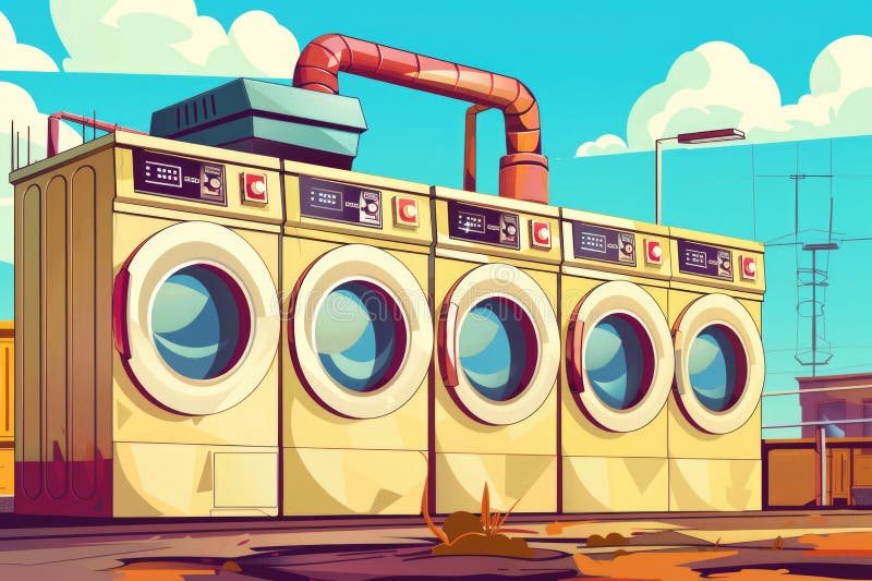 Row of Washing Machines in Front of a Building, Useful for Illustrating ...