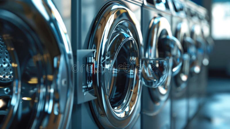 A Row of Washing Machines in a Laundry Room or Facility Stock Photo ...