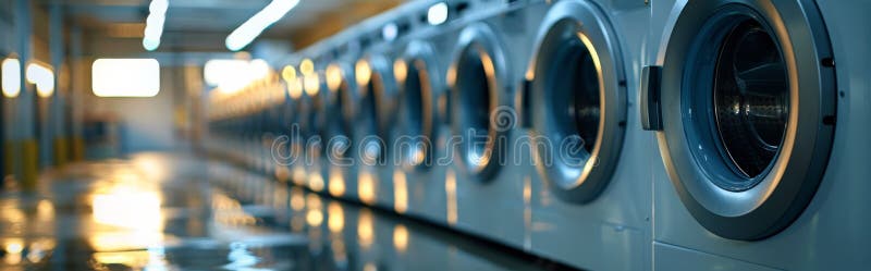 Row of Washing Machines in a Laundry Room Stock Image - Image of fabric ...