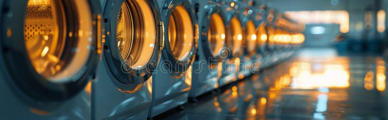 Row of Washing Machines in a Laundry Room Stock Photo - Image of ...