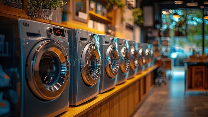 Row of Washing Machines in a Modern Appliance Store Stock Illustration ...