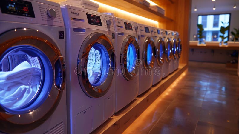 Row of Washing Machines in Room Stock Image - Image of goods, chores ...