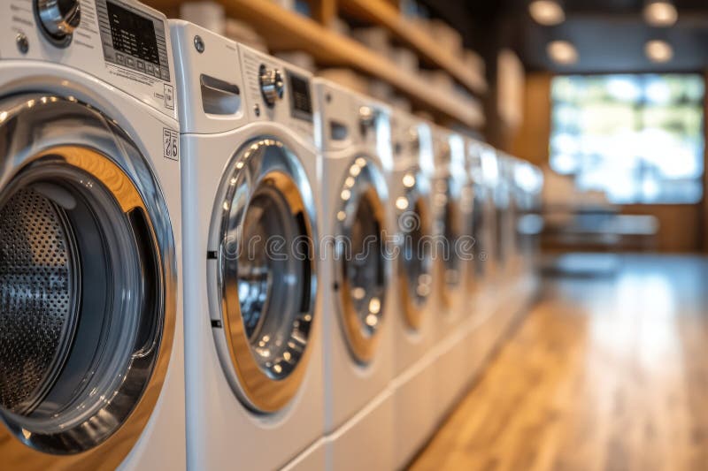 Row of Washing Machines Standing in the Store Stock Image - Image of ...