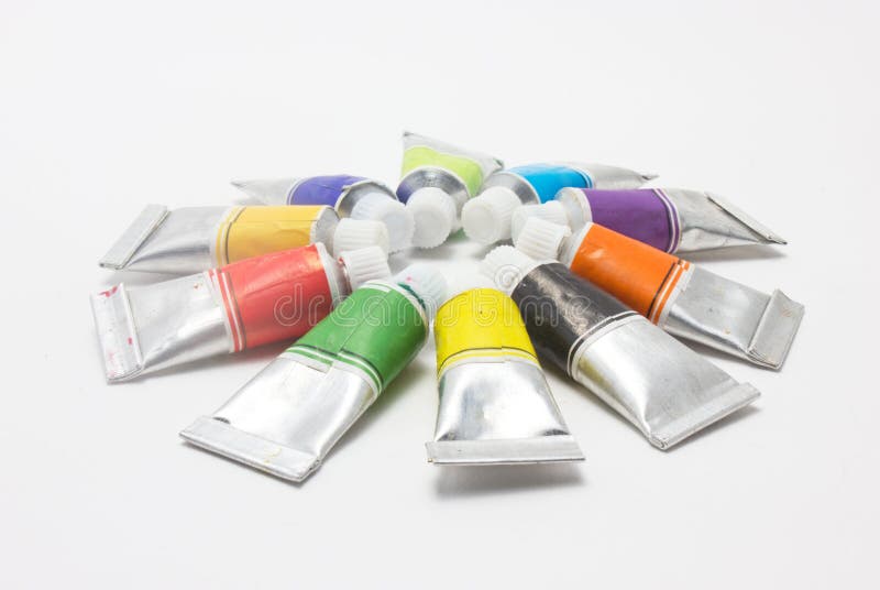 Row of water color tubes. stock image. Image of container - 33905583