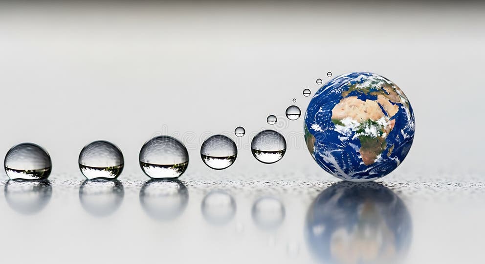 A Row of Water Droplets is Arranged on a Reflective Surface, Each ...