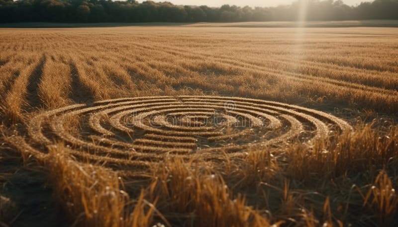 In a Row, Wheat Spirals in a Yellow Meadow Generated by AI Stock ...