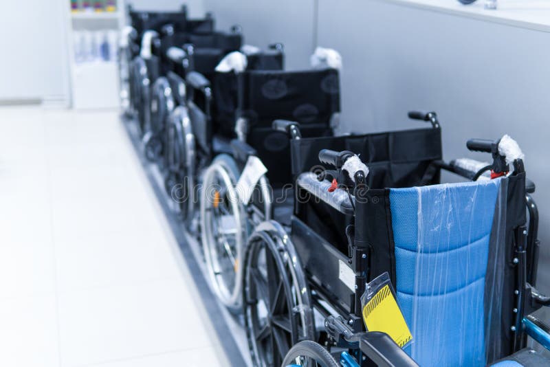 A Row of Wheelchairs in the Hospital, Wheelchairs Waiting for Patient ...