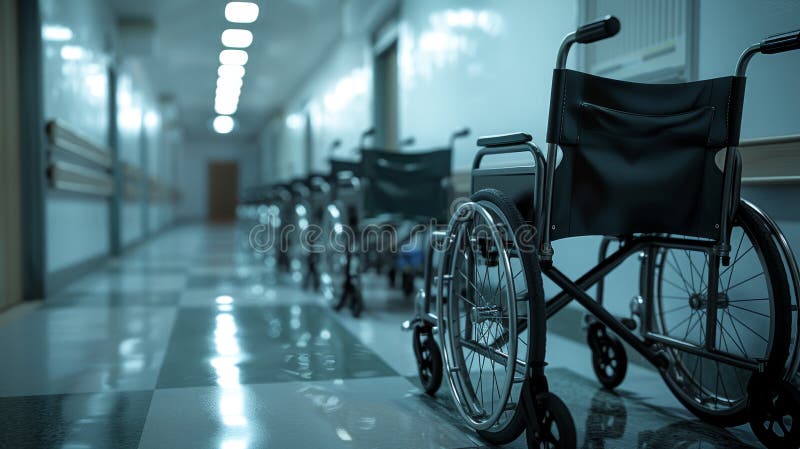 A Row of Wheelchairs are Lined Up in a Hallway Stock Image - Image of ...