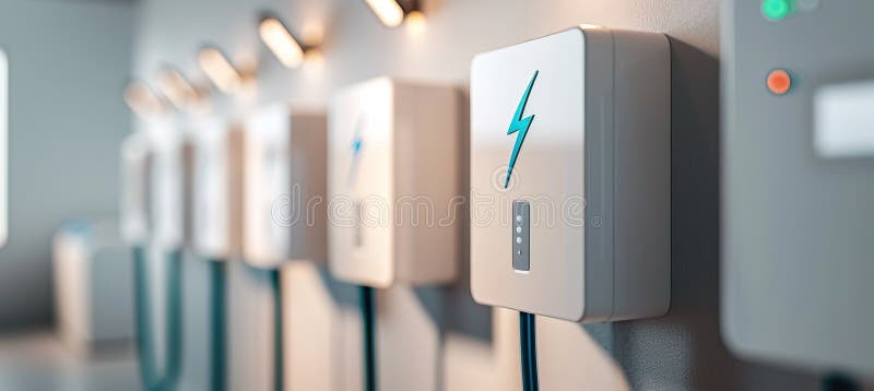 A Row of White Boxes with a Blue Lightning Bolt on Them by AI Generated ...
