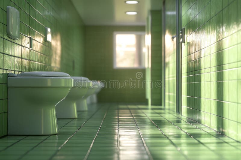 Row of White Ceramic Toilets is Standing in a Public Bathroom with ...