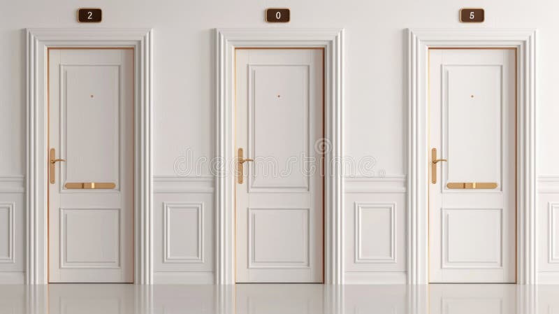 Row of White Doors in a White Room Interior Design Concept Stock Photo ...