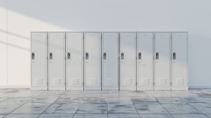 Row of White Lockers in Modern Interior - Generative AI Stock Image ...