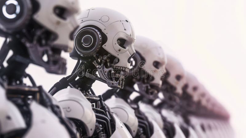A Row of White, Mechanical Skulls in a Line, Looking Ahead Stock Image ...