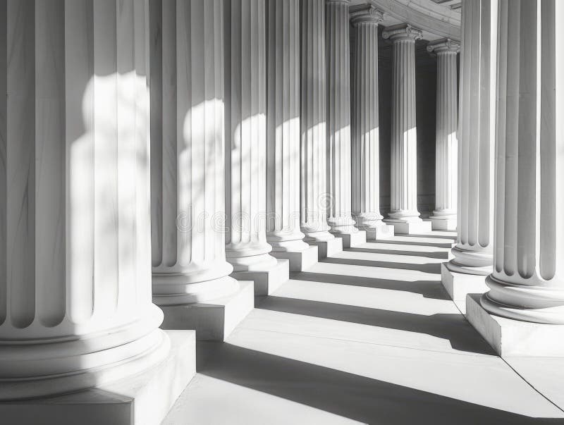 Row of White Pillars in a Modern Building Interior Stock Photo - Image ...