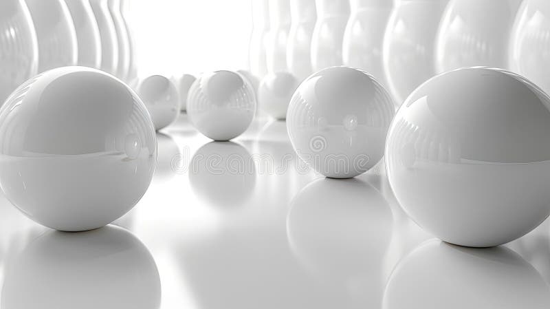 A Row of White Reflective Spheres in a Bright White Space. Stock ...