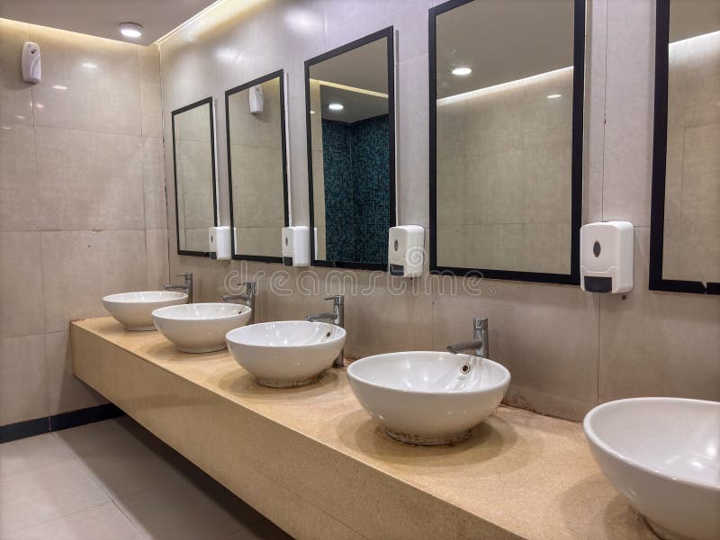 A Row of White Sinks in a Public Restroom Stock Illustration ...