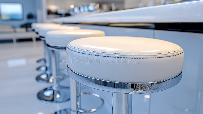 A Row of White Stools Sit in Front of a Long Counter, AI Stock Photo ...