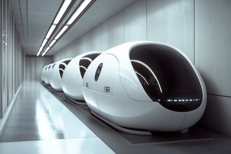 A Row of White Train Cars are Lined Up in a Tunnel Stock Illustration ...