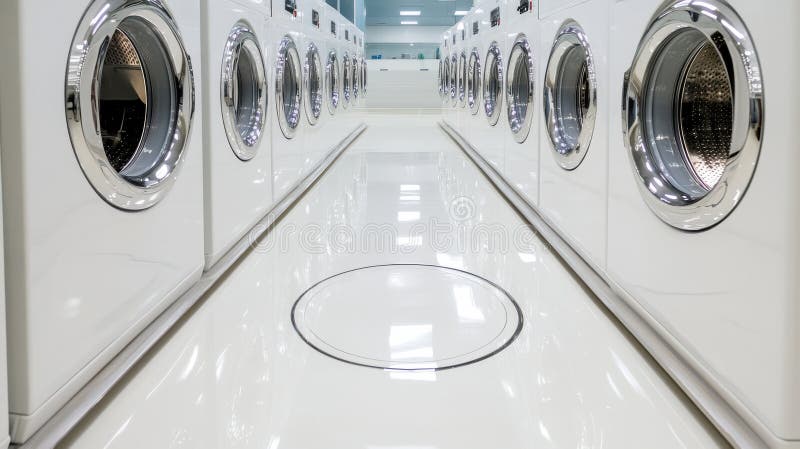 A Row of White Washers in a Large Room with No Doors, AI Stock Photo ...